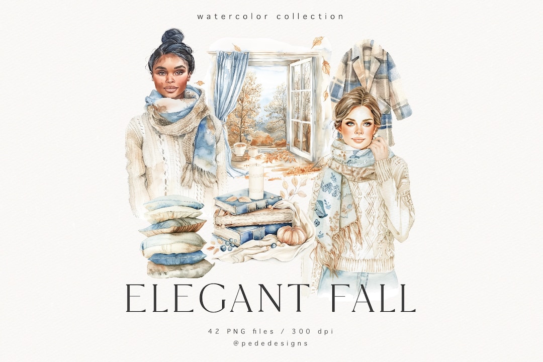 Elegant Fall Clip Art Set, Watercolor Cozy Autumn Clipart, Fall ...