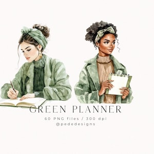 Green Planner, Watercolor Clipart, Planner Girl Png Clipart, Coffee Mug ...