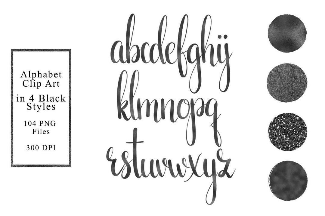 Black Alphabet Clip Art, 4 Luxury Styles, Black Foil, Black Glitter ...