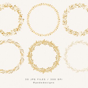 Gold Wreaths and Laurels Clipart, Gold Botanical Frame, Gold Floral ...