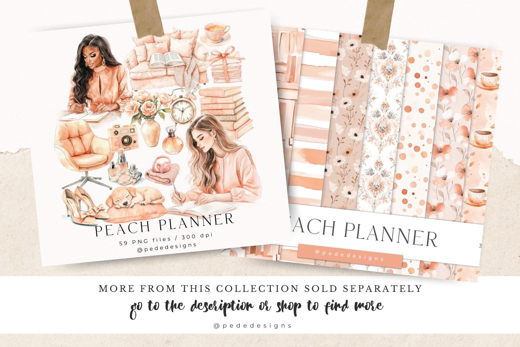 Peach Planner Digital Paper Pack, Planner Girl, Floral Digital Papers ...