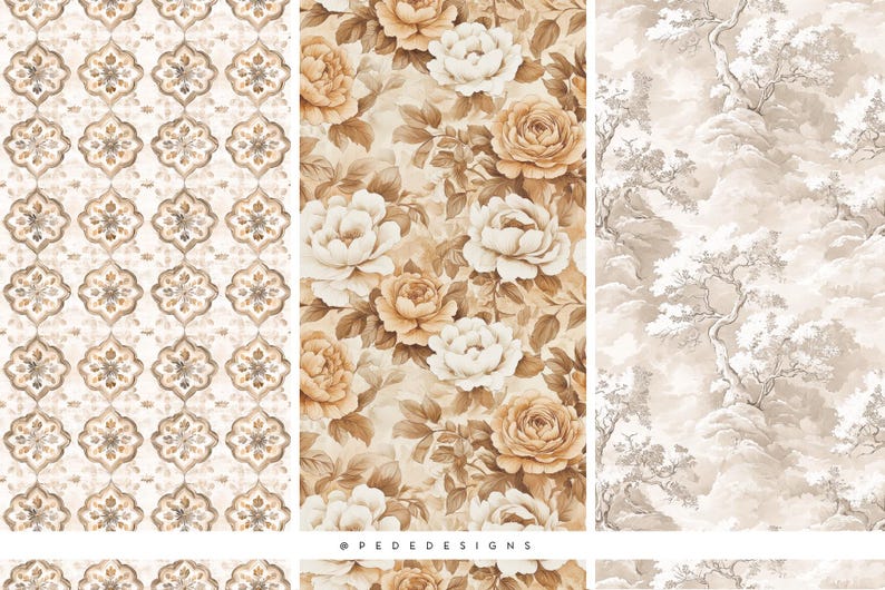 Old Money Style Digital Papers, Luxury Floral Patterns, Watercolor Silk ...