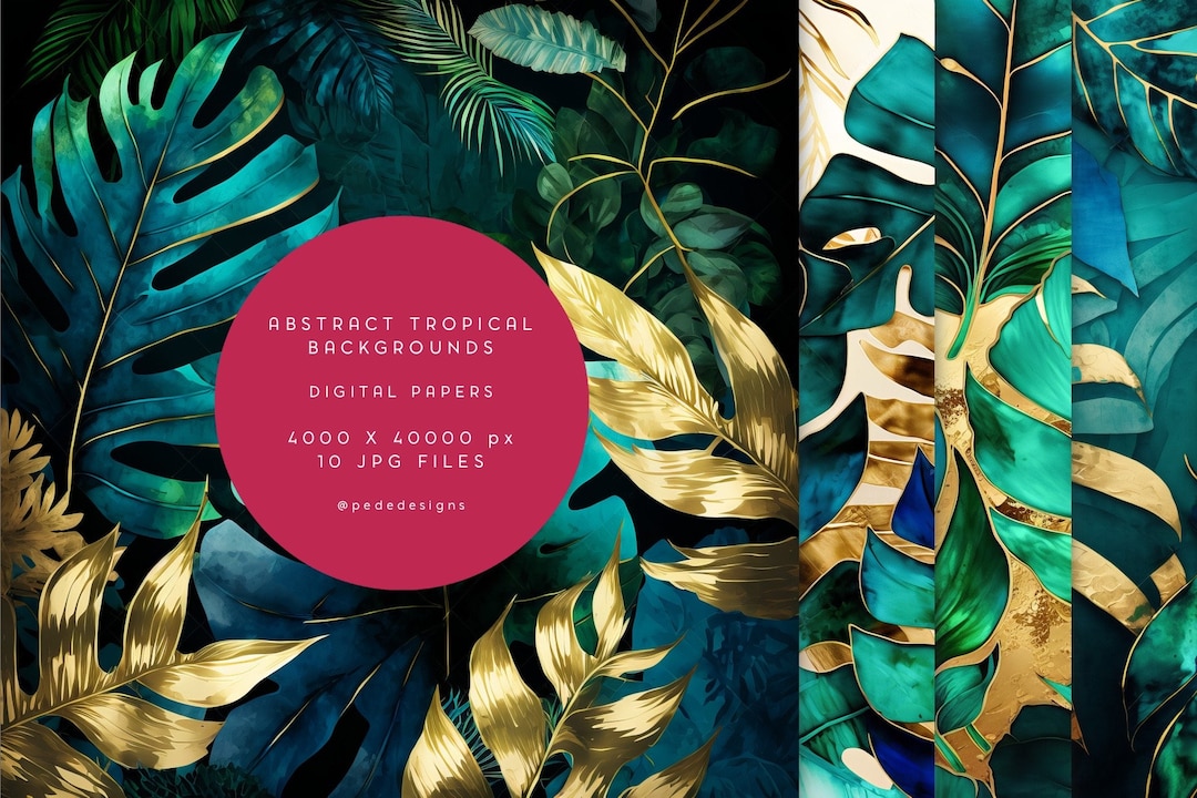 Abstract Tropical Backgrounds, Digital Paper Pack, Tropical Leaves ...