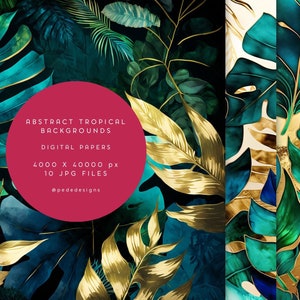 Abstract Tropical Backgrounds, Digital Paper Pack, Tropical Leaves ...