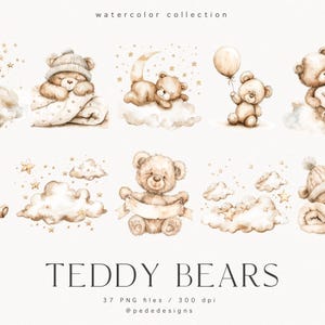 Teddy Bears Clip Art Set, Watercolor Clipart, Plush Animals, Nursery ...