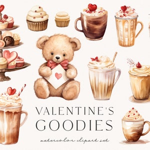 Watercolor Valentine's Day Goodies Clipart, Watercolor Romantic Clipart ...