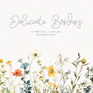 Delicate Borders, Watercolor Wild Flowers Clipart, Watercolor Floral ...
