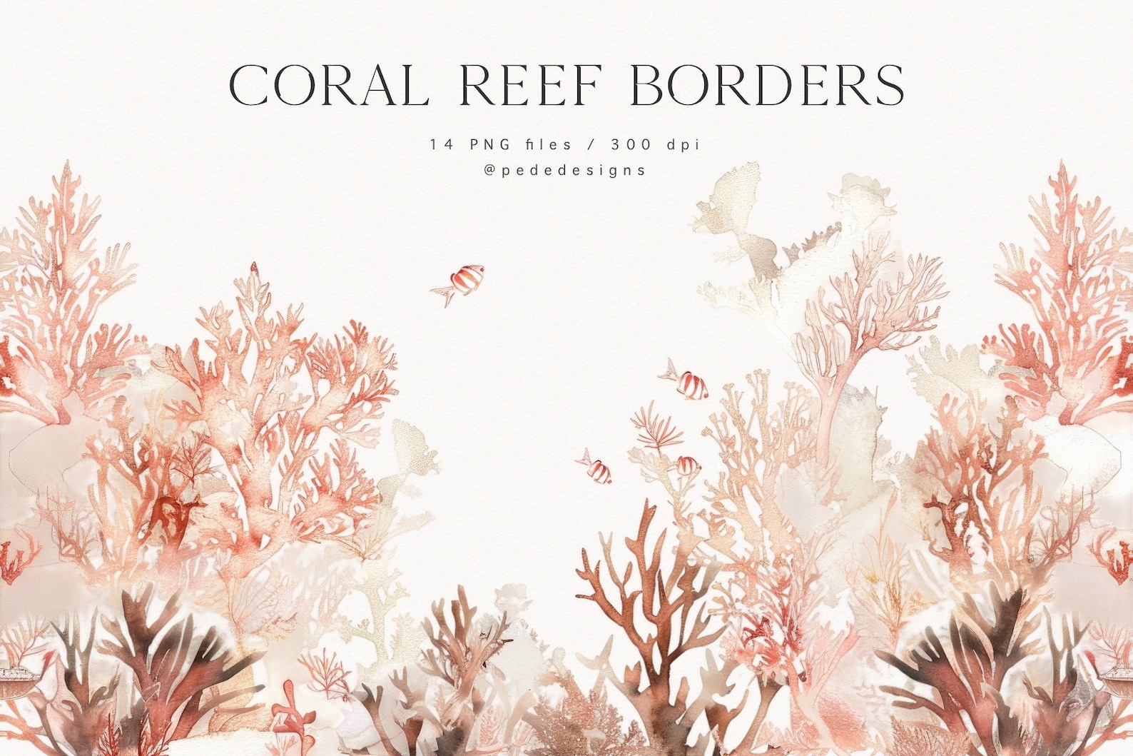 Coral Reef Borders, Watercolor Sea Clipart, Ocean Png Graphics ...