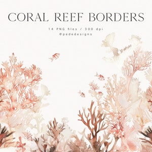 Coral Reef Borders, Watercolor Sea Clipart, Ocean Png Graphics ...