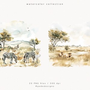 African Savannah Watercolor Clipart: Lion, Giraffe, Elephant PNG ...