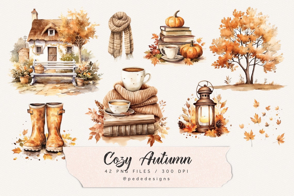 Cozy Autumn, Watercolor Autumn Clipart, Fall Png Graphics, Falling ...