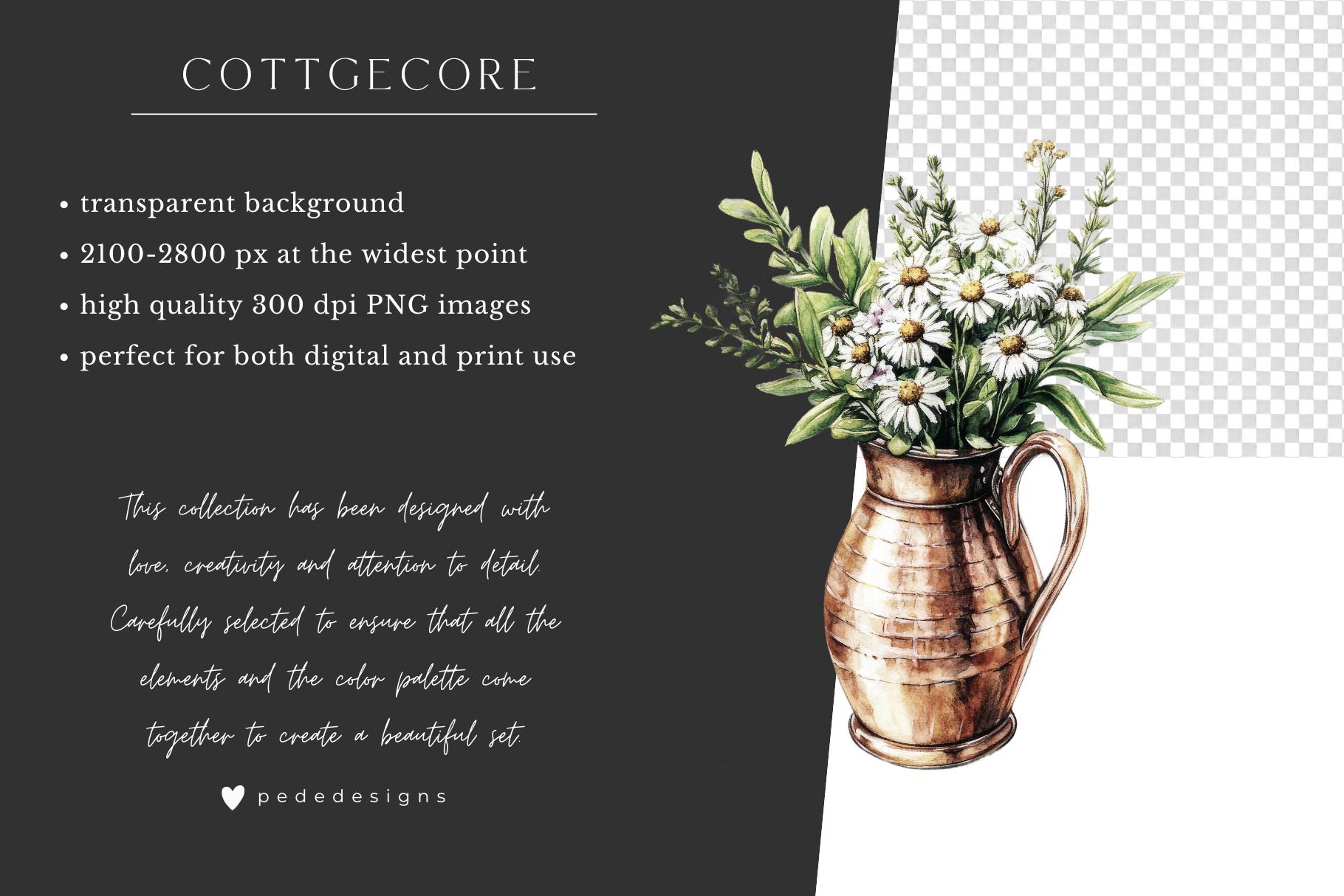 Cottagecore Watercolor Clipart Set: Summer Garden PNG Images (digital ...
