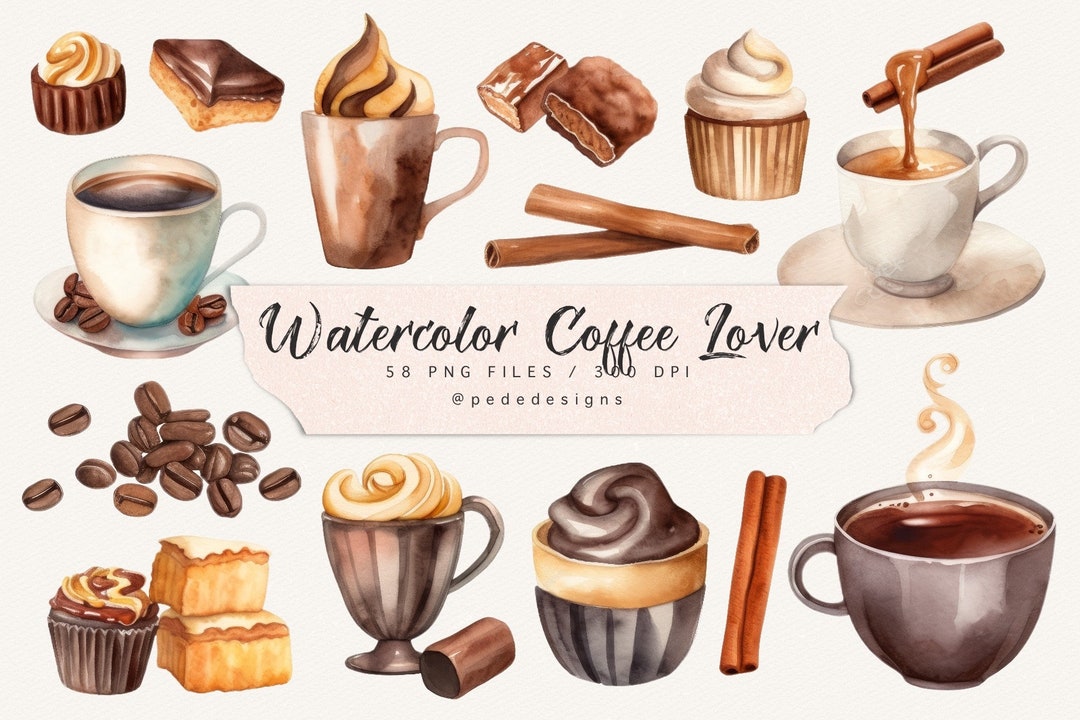 Watercolor Coffee Lover Clip Art, Coffee Clipart, Coffee Time ...