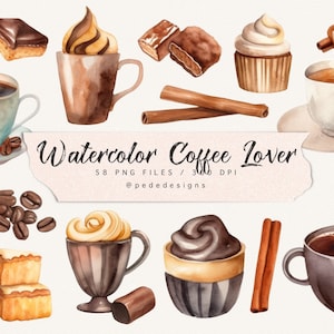 Watercolor Coffee Lover Clip Art, Coffee Clipart, Coffee Time ...
