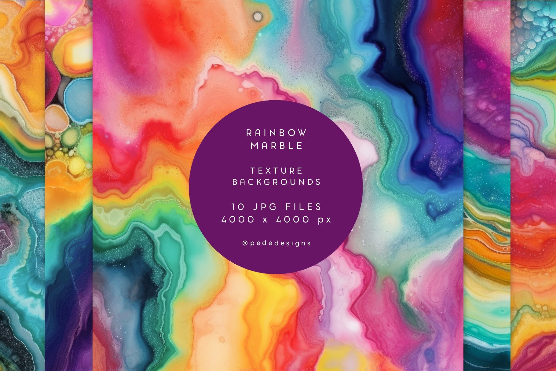 Rainbow Marble Backgrounds, Digital Paper Pack, Marble Texture ...
