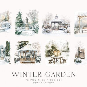 Winter Garden, Watercolor Winter Clipart, Winter Landscape, Snowy ...