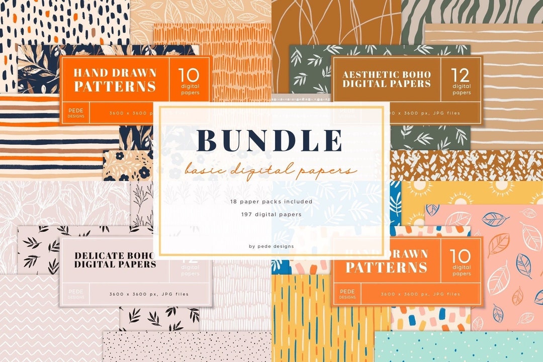 Basic Digital Papers Bundle, Seamless Patterns, Boho Digital Paper Pack ...