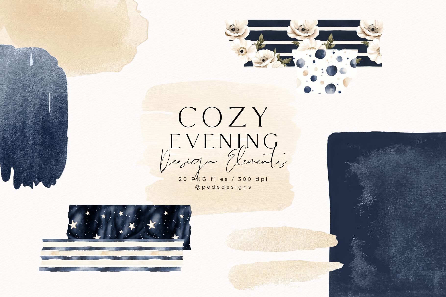Watercolor Clipart: Cozy Evening Brush Strokes & Washi Tape (digital ...