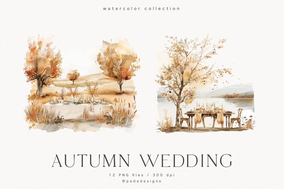 Wedding Illustrations, Watercolor Wedding Clipart, Autumn Graphics ...