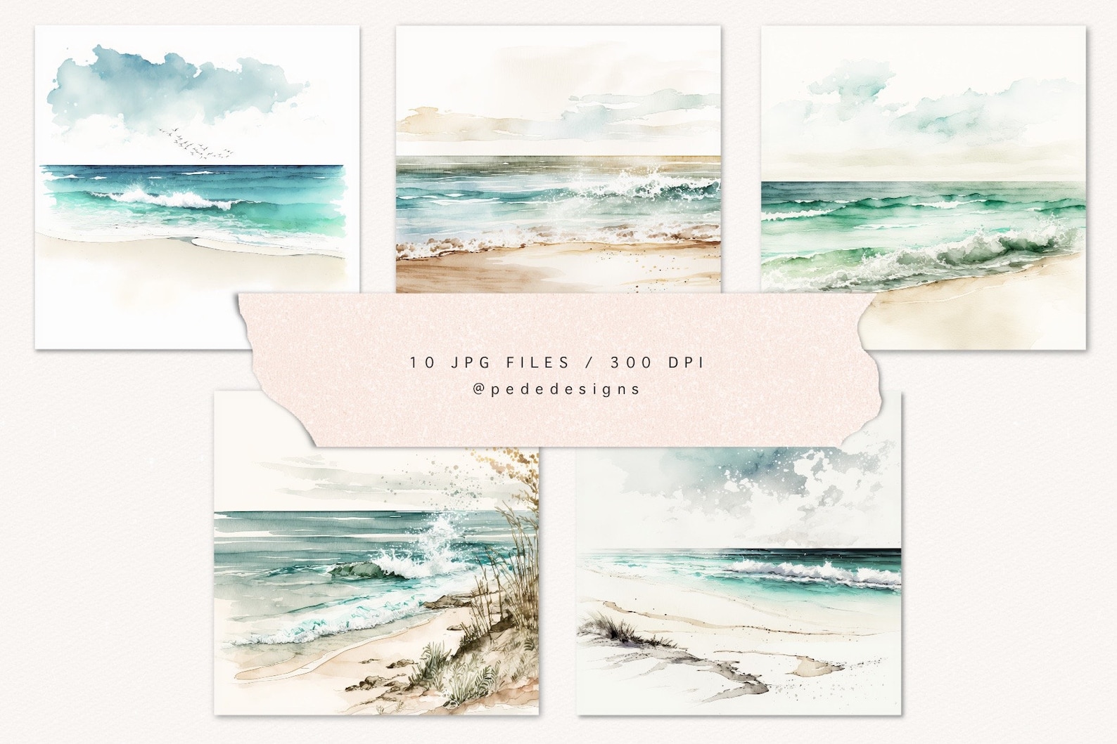 Watercolor Summer Beach Backgrounds, Beach Digital Paper, Beach Wedding ...