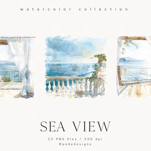 Sea View Illustration, Watercolor View Clipart, Travel Graphics, Summer ...