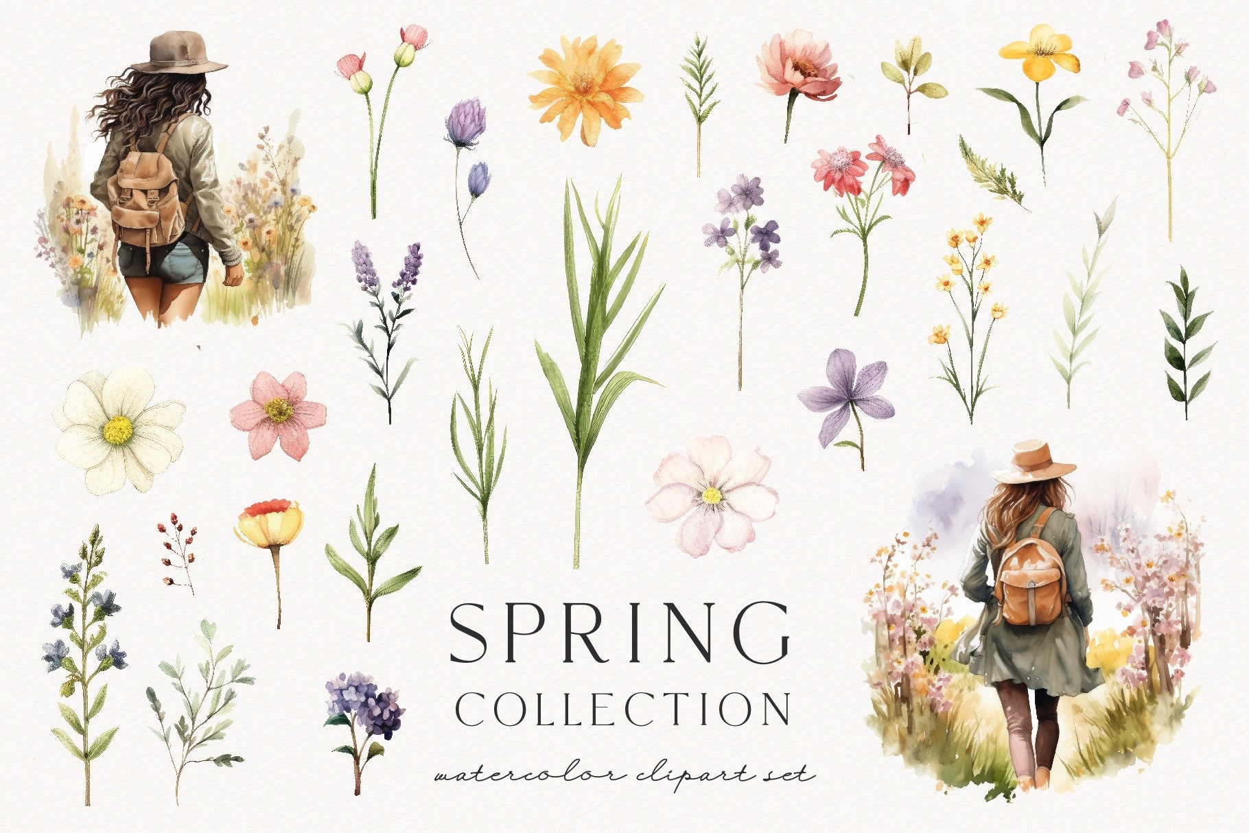 Spring Collection, Watercolor Spring Clipart, Travel Graphics, Spring ...