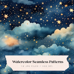 Watercolor Night Sky Digital Paper, Nursery Digital Paper Pack ...