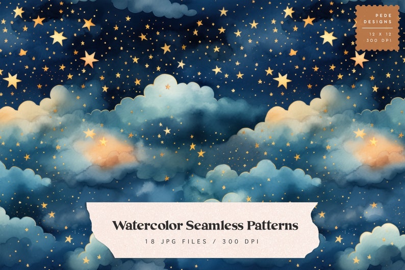 Watercolor Night Sky Digital Paper, Nursery Digital Paper Pack ...