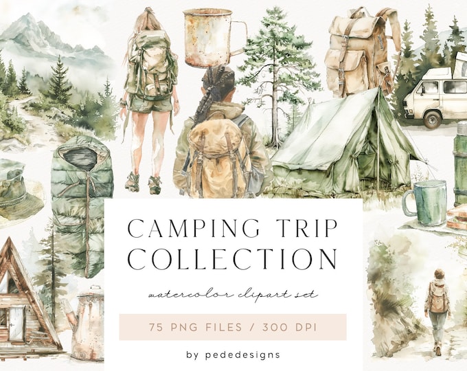 Watercolor Camping Trip Clipart, Travel Graphics, Travel Vacation PNG ...