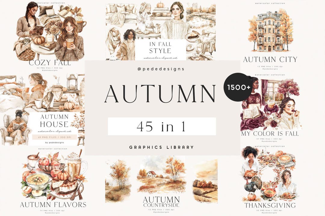 Autumn Mega Bundle, Watercolor Autumn Clip Art Set, Thanksgiving ...