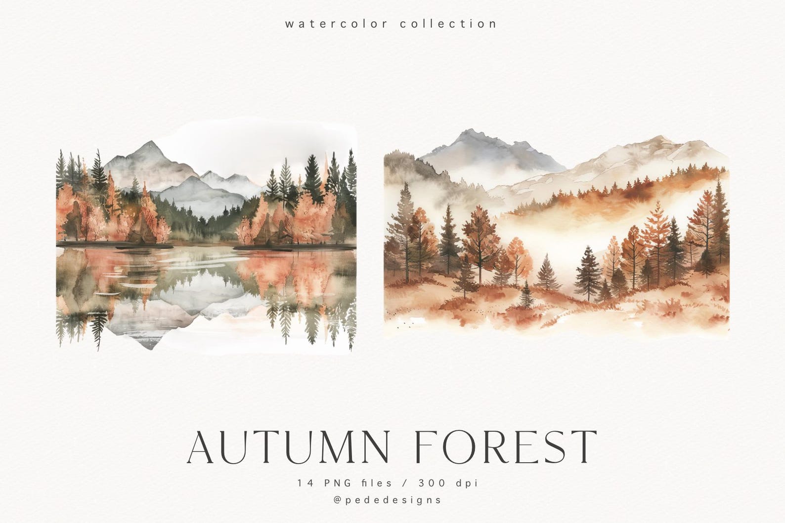 Autumn Forest Clip Art Set, Watercolor Landscape, Watercolor Fall ...