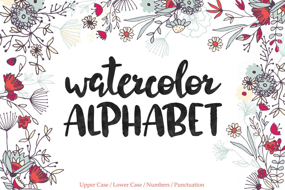Black Watercolor Alphabet Clipart, Watercolor Numbers, Black Digital ...
