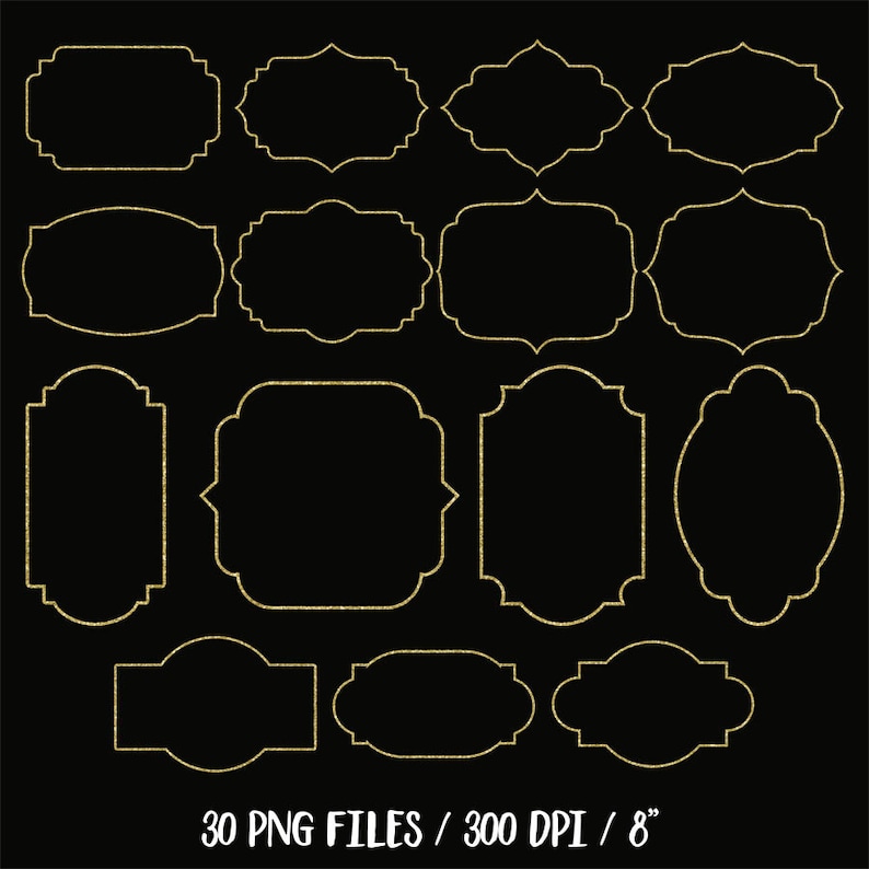 Gold Digital Frames Clip Art Glitter Labels Clipart Frame - Etsy