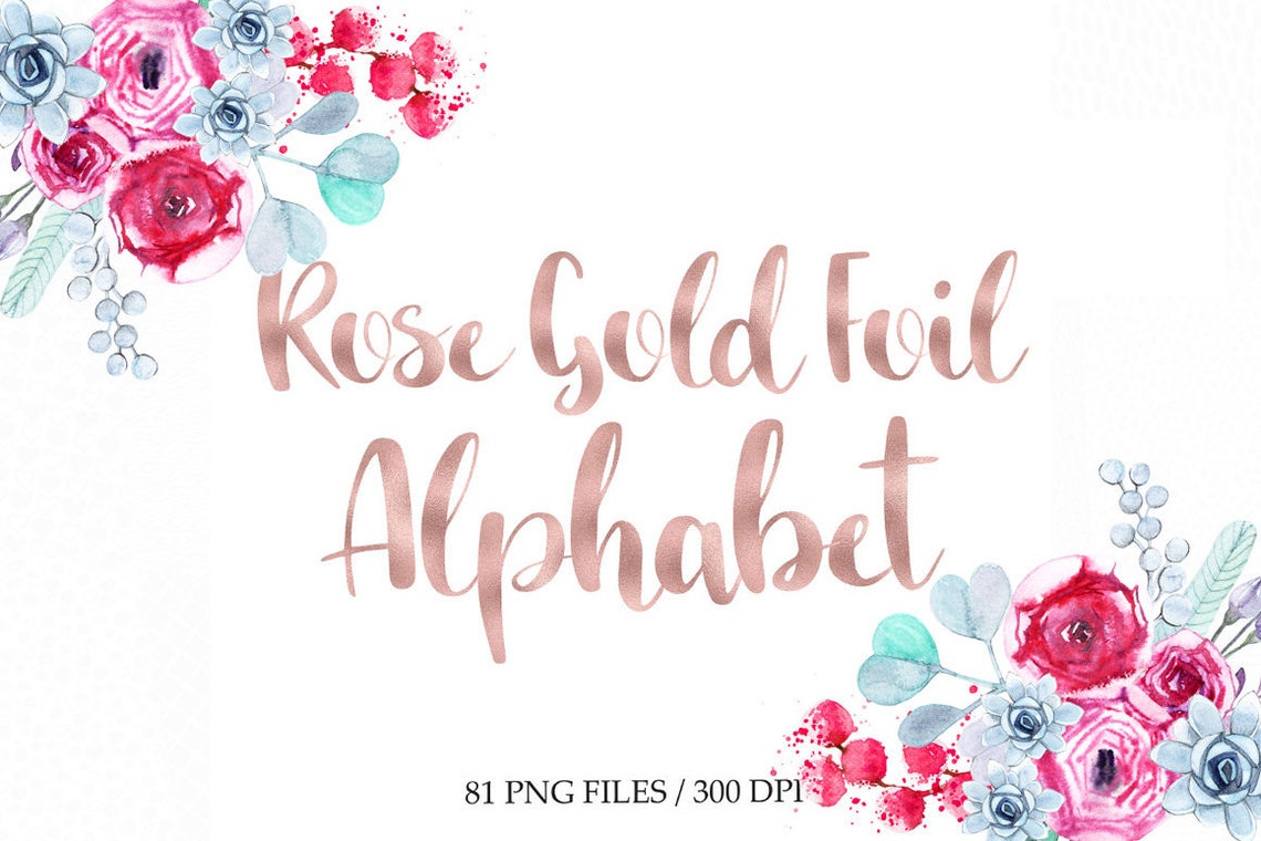 Rose Gold Foil Alphabet Clip Art Digital Rose Alphabet Rose - Etsy