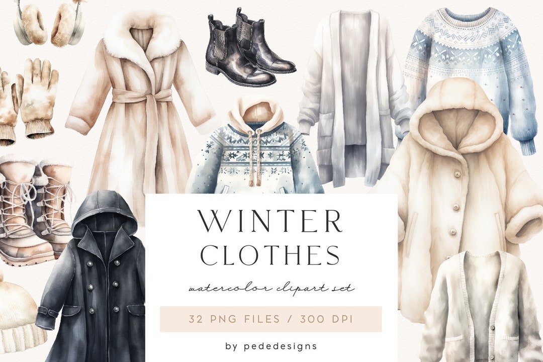Fashion Clipart, Watercolor Winter Clipart, Winter Clothes Graphics ...