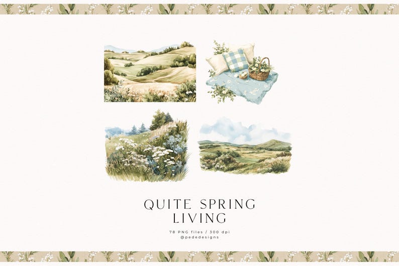 Quiet Spring Living Watercolor Illustrations | Cottagecore Home | Soft ...