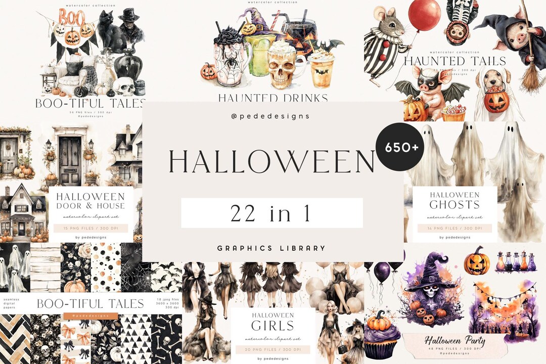 Halloween Clipart Mega Bundle, Watercolor Halloween Clipart Set ...
