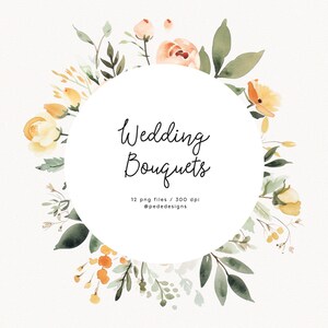Wedding Bouquets, Watercolor Peach Flowers, Floral Clipart, Wedding ...