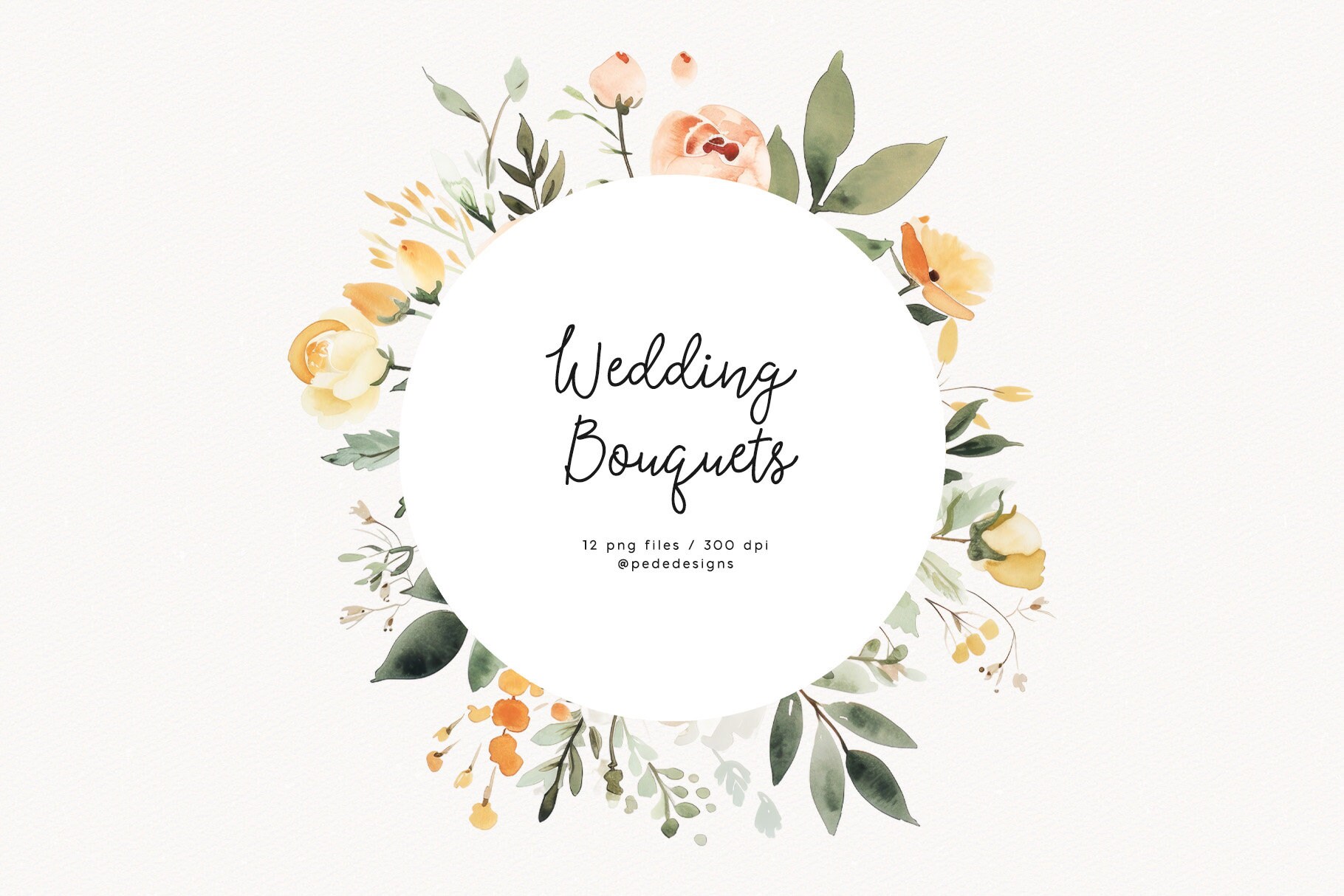Wedding Bouquets, Watercolor Peach Flowers, Floral Clipart, Wedding ...