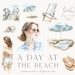 A Day at the Beach, Watercolor Summer Clipart, Travel Graphics, Girl ...