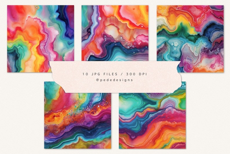 Rainbow Marble Backgrounds, Digital Paper Pack, Marble Texture ...
