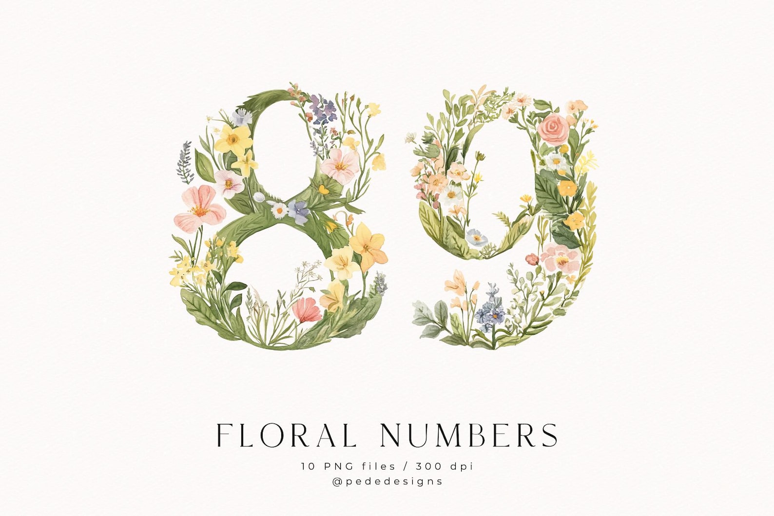 Floral Numbers Clipart Set, Spring Clipart, Party, Celebration ...