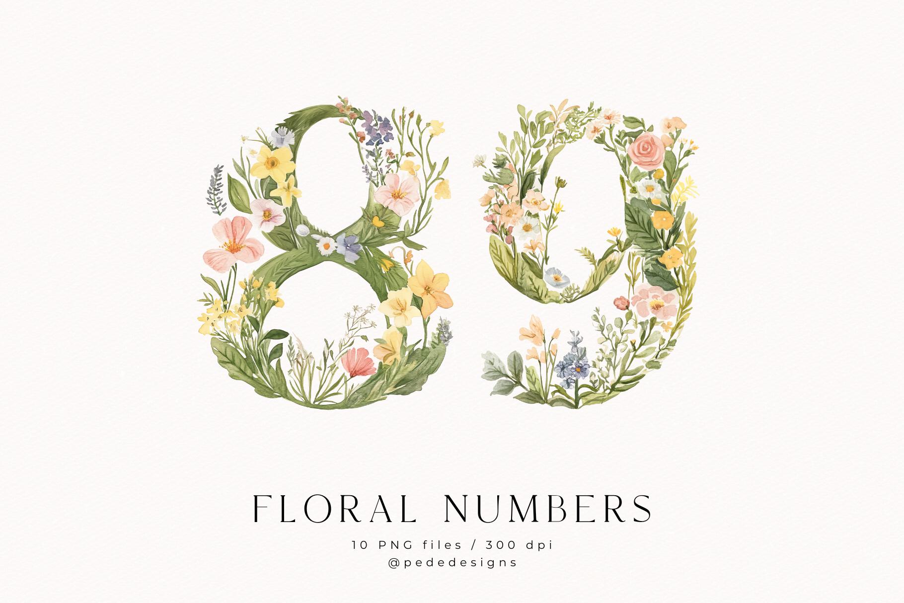 Floral Numbers Clipart Set, Spring Clipart, Party, Celebration ...