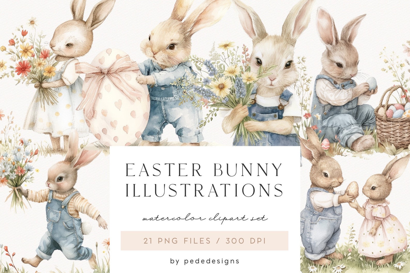 Watercolor Easter Bunny Clipart | Vintage Spring Rabbit Illustrations ...
