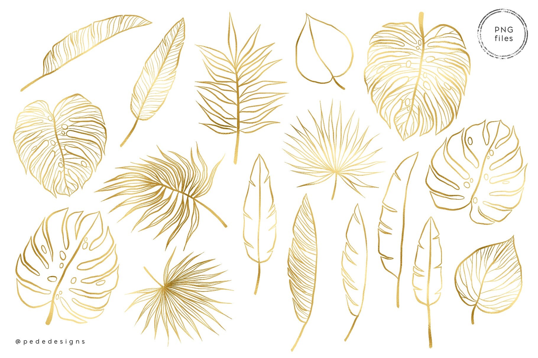 Gold Tropical Leaves Clip Art, Botanical, Monstera, Gold Foil, Hand ...