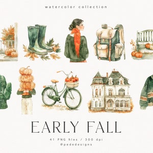 Early Fall Clip Art Set, Watercolor Cozy Autumn Clipart, Fall Stickers ...