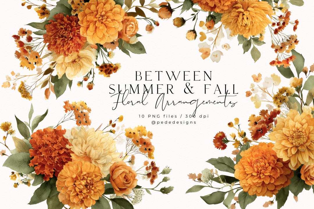 Floral Arrangements From Between Summer & Fall Collection, Watercolor ...