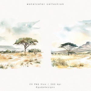 African Savannah Illustration, Watercolor View Clipart, Travel Graphics ...