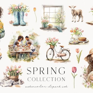 Spring Collection, Watercolor Spring Clipart, Easter Graphics, Spring ...