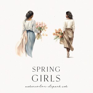 Spring Girls Clipart, Watercolor Girl Graphics, Watercolor Romantic ...